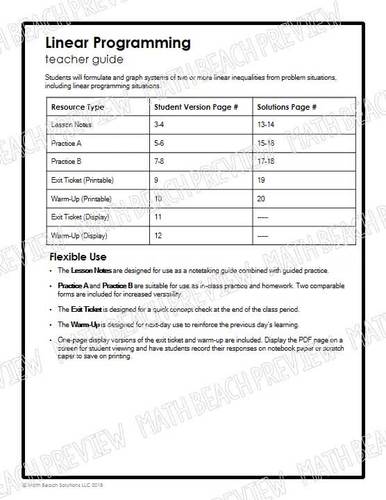 Linear Programming Lesson By Math Beach Solutions TpT