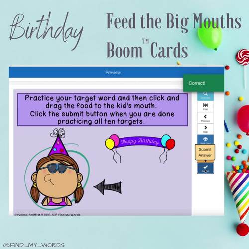 Apraxia Speech Therapy Multiple Repetition Boom Cards Birthday