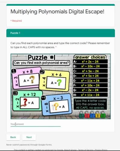 Multiplying Polynomials Digital Math Escape Room By Scaffolded Math And