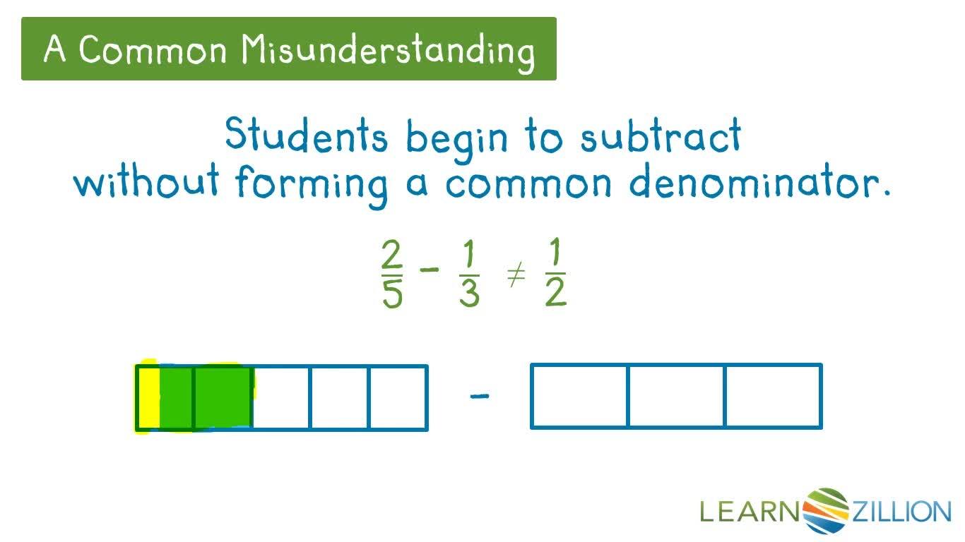 Subtracting Fractions with Unlike Denominators Using Fraction Bars | Maths