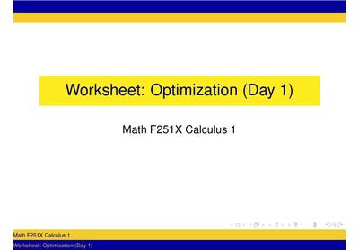 Worksheet: Optimization (Day 1) - University of Alaska Fairbanks