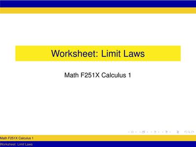Worksheet: Limit Laws - University of Alaska Fairbanks