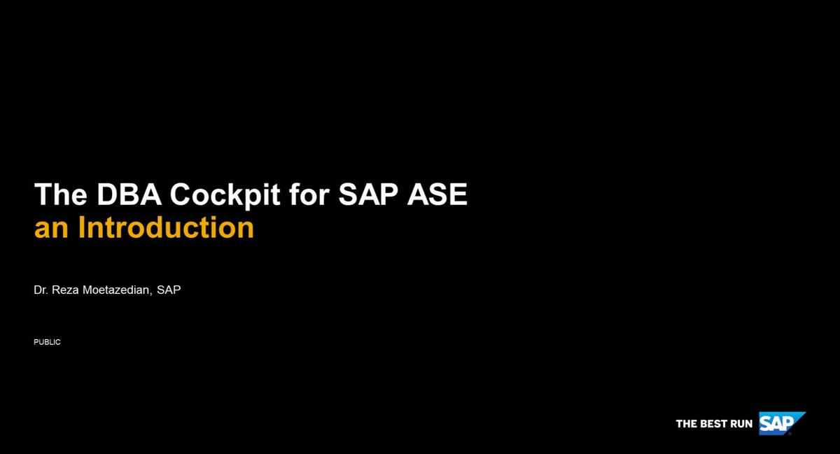 SAP Video - The DBA Cockpit for SAP ASE - An Introduction