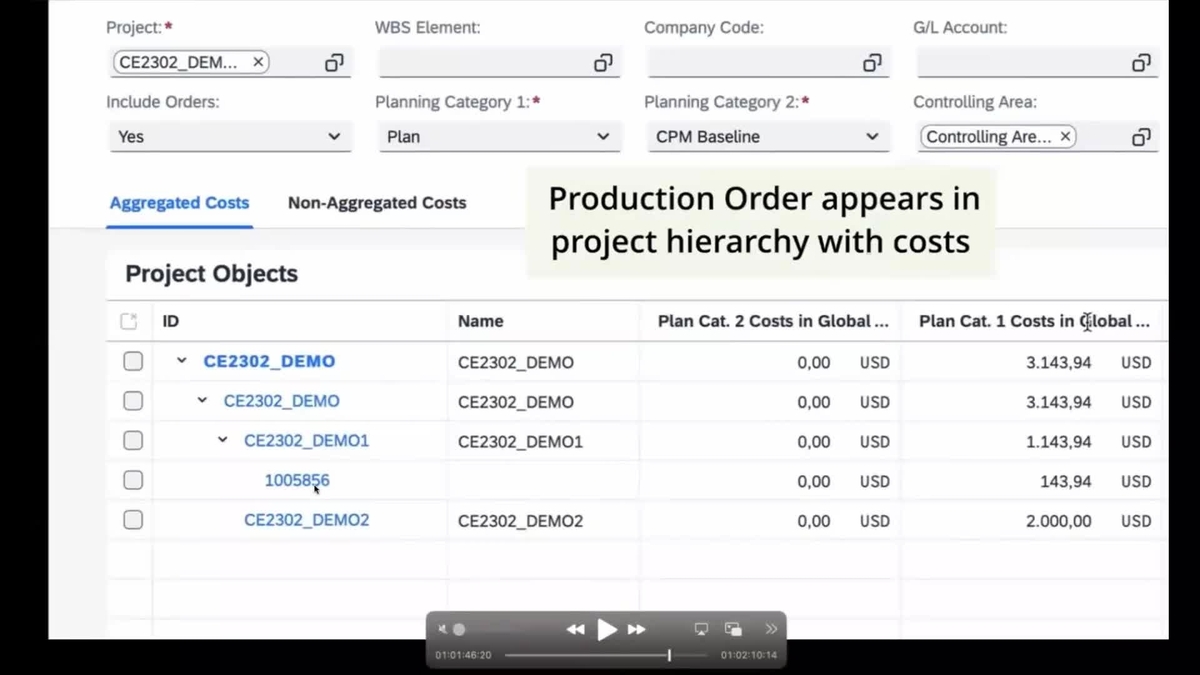SAP Video - 2302 | Display of Production Order Costs in the Project ...