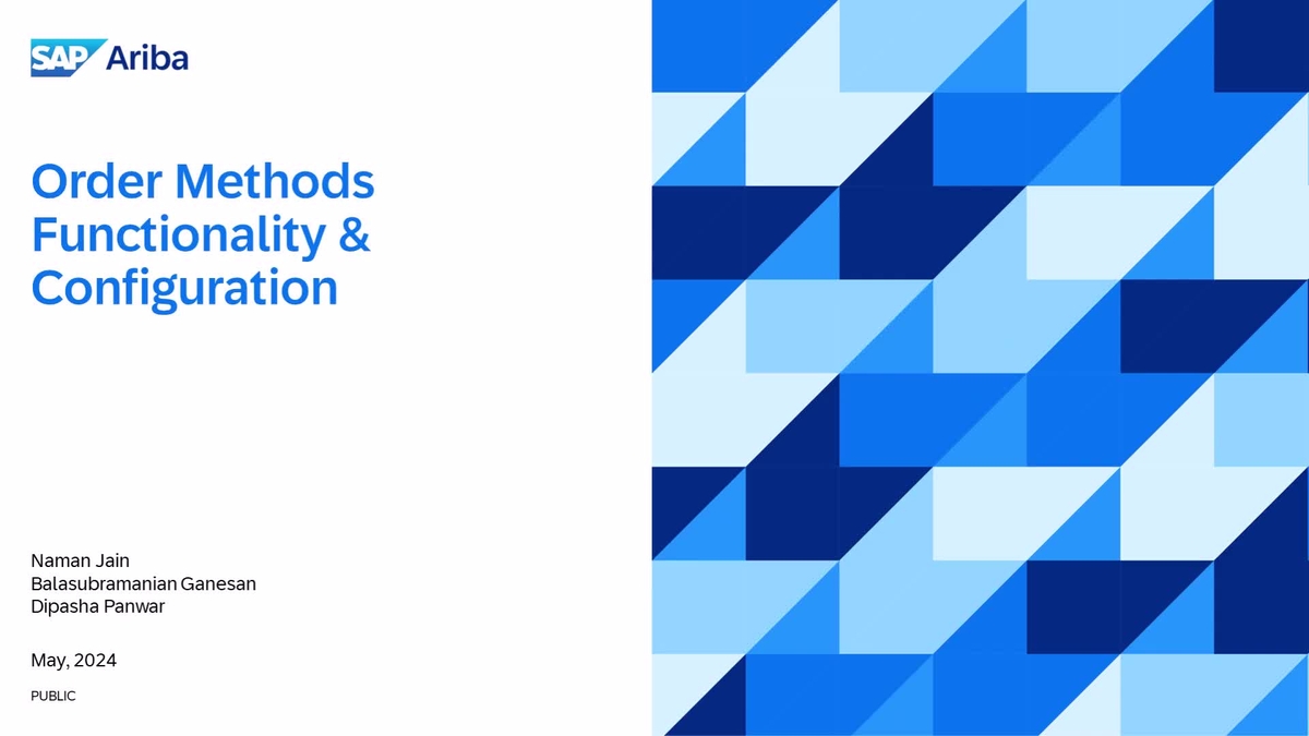 SAP Video - Order Methods Functionality and Configuration Replay