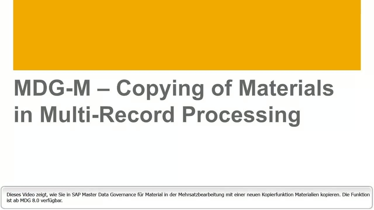 SAP Video - How-To Video SAP Master Data Governance for Material ...
