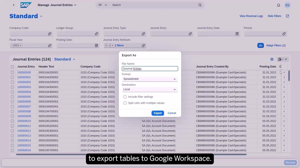 SAP Video - SAP UI tables data export to Google Workspace - Demo