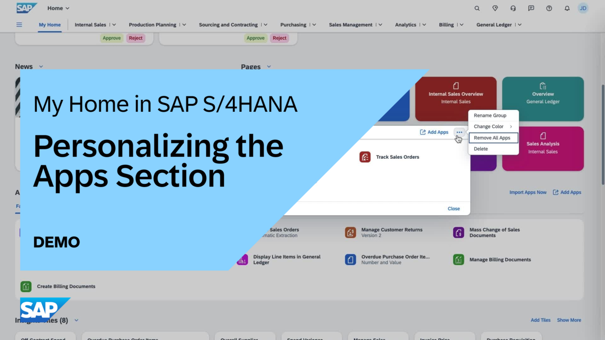 SAP Video - My Home in SAP S/4HANA: Personalizing the Apps Section