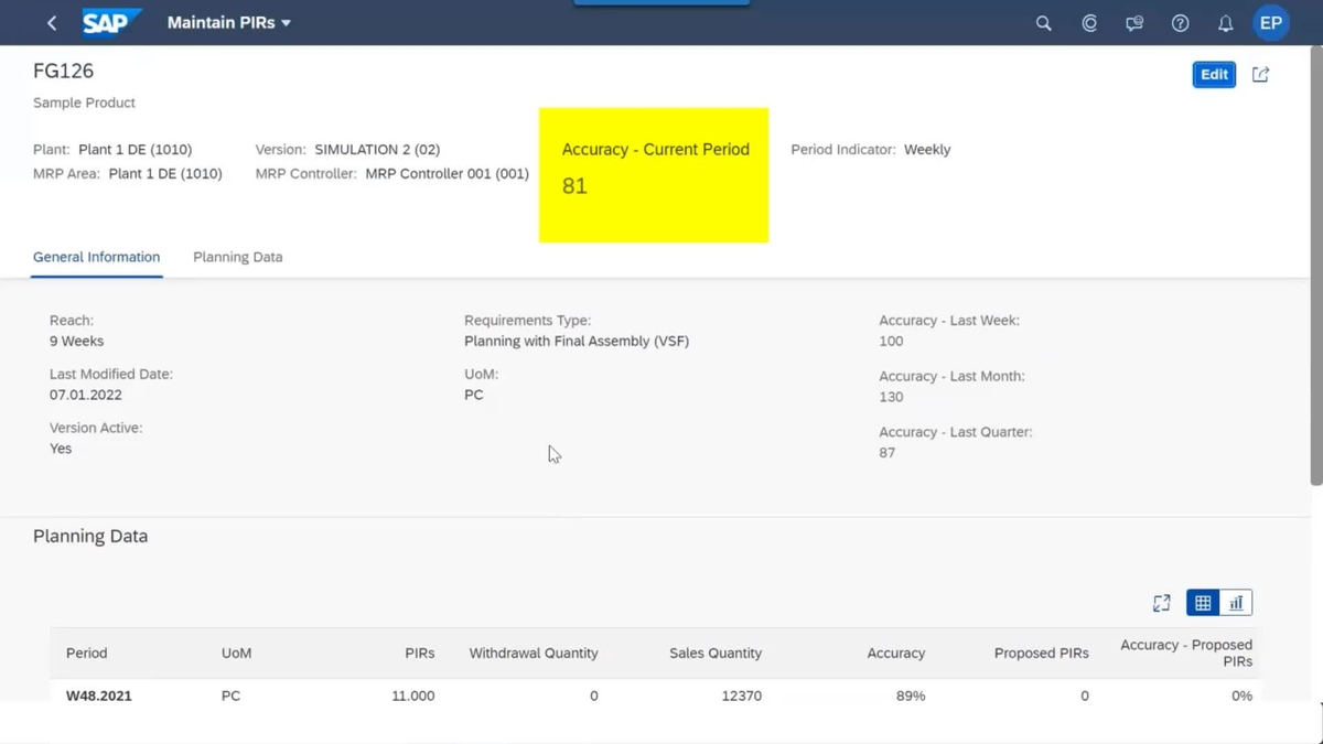 SAP Video - 2202 | Enhanced PIR Accuracy | Manufacturing