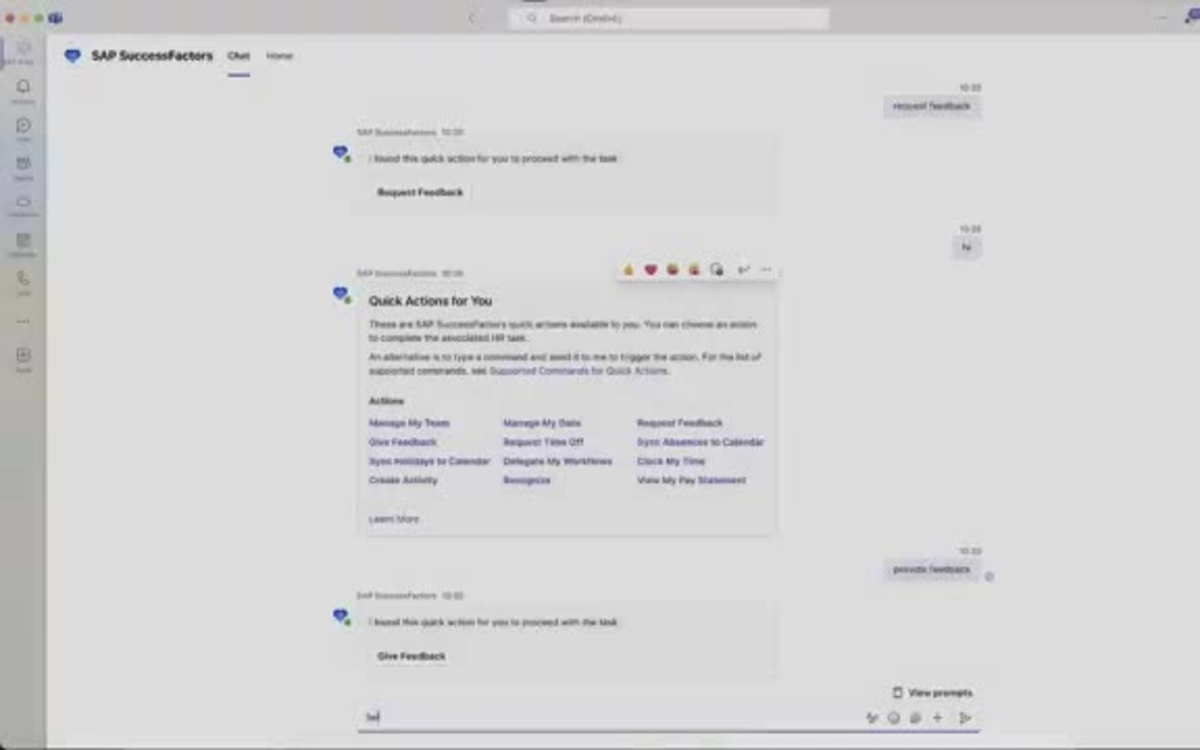 SAP Video - AI-assisted Chat Request in SuccessFactors Teams App