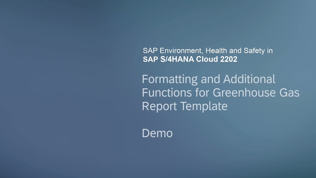 SAP Video - 2022 | Formatting and Additional Functions for Greenhouse Gas Report Template ...