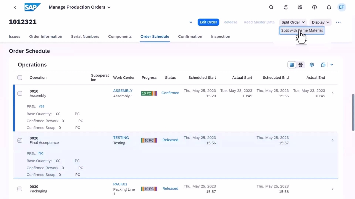 SAP Video - 2308 | Advanced Order Splitting for Production Orders | Manufacturing