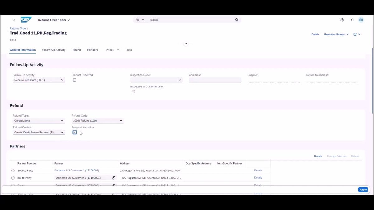 SAP Video - 2308 | Suspend Product Valuation initiated by Refund in ...