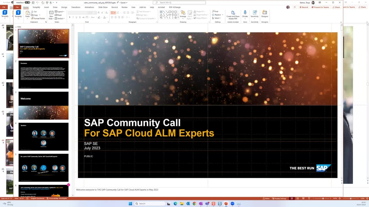 SAP Video - SAP Community Call for SAP Cloud ALM Experts July 2023