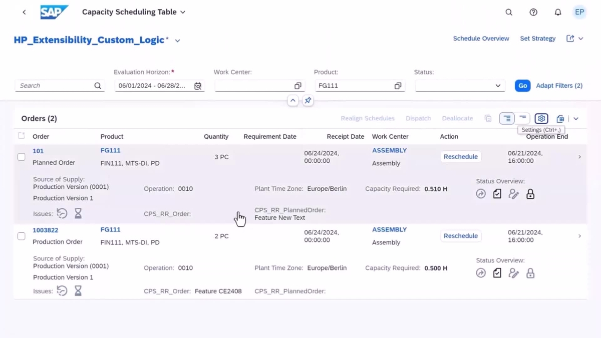SAP Video - 2408 | Capacity Scheduling Table Extensibility | Manufacturing