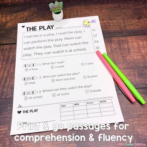 Kindergarten Reading Fluency & Comprehension Worksheets | BUNDLE