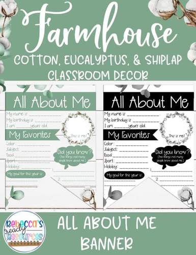 Farmhouse Classroom Decor - All About Me Banner by Rebecca's Ready ...