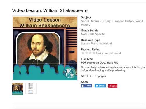 Video Lesson: William Shakespeare by Social Studies Studio | TPT