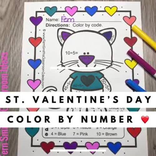 Valentine's Day Color By Number Addition Subtraction Multiply Divide Bundle