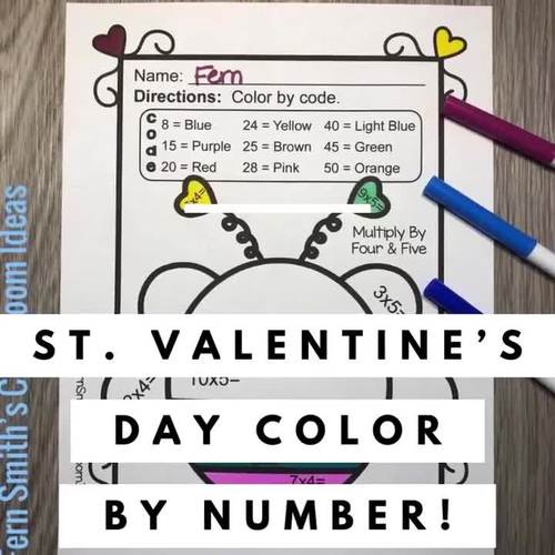 Valentine's Day Color By Number Multiplication by Fern Smith's ...