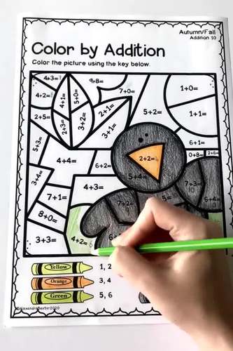Autumn Fall Color by Addition Worksheets | Fall Fast Finishers | TPT