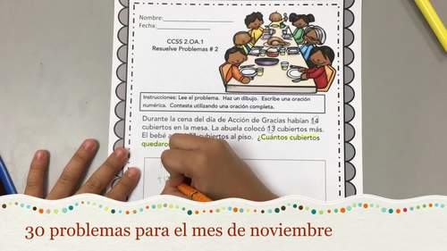 NOVEMBER - 2nd grade Math Word Problems IN SPANISH - CCSS 2.0A.1