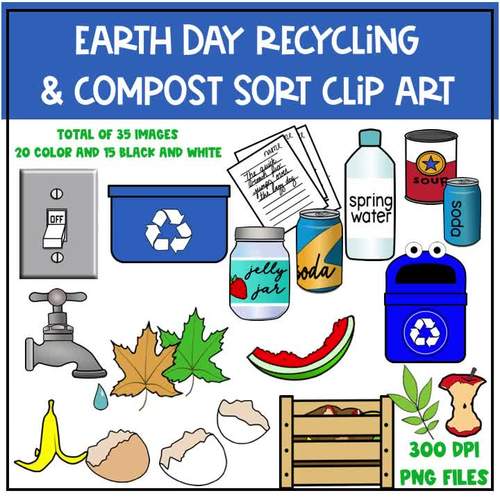 Earth Day Clip Art | png | 300 DPI | Commercial Use | color & black and ...