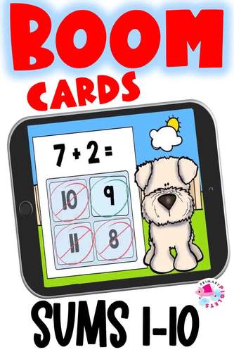 ADDITION TO 10 MATH BOOM CARDS - DOGS #1 by Primary Piglets | TPT