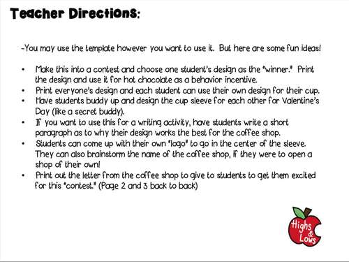 Coffee Cup Sleeve Design Template (Fun Valentine's Day Activity)