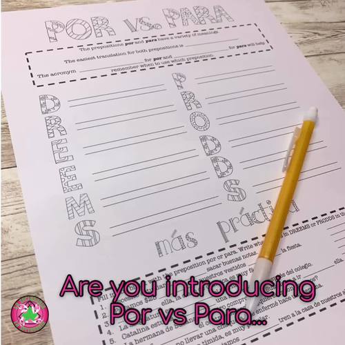 POR vs PARA Graphic Organizer by LA SECUNDARIA | TpT
