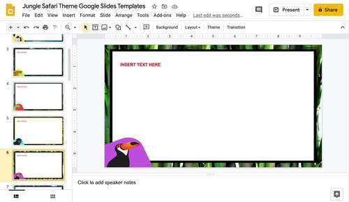 EDITABLE GOOGLE SLIDES™ Templates JUNGLE SAFARI Theme Distance Learning