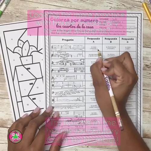 Spanish House Vocabulary Activity | Color by Number | Colorea por número