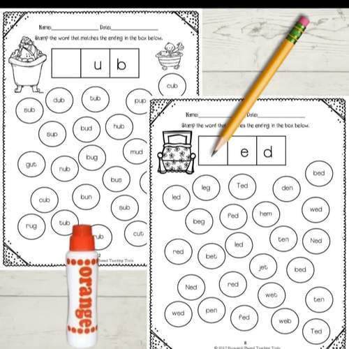 Kindergarten Word Family Worksheets | Phonics Bingo Stamp Activities