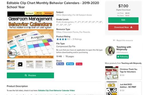 Editable Clip Chart Monthly Behavior Calendars - 2022-2023 School Year