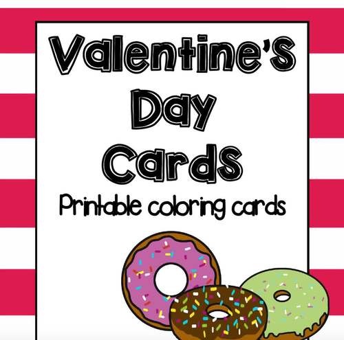 Donut-Themed Valentine's Day Printable Coloring Cards | TPT