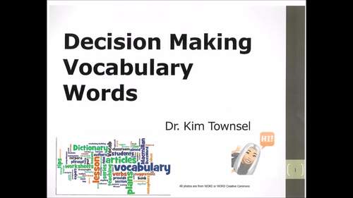 Decision Making Vocabulary by Dr Kim Holdbrooks Townsel | TPT