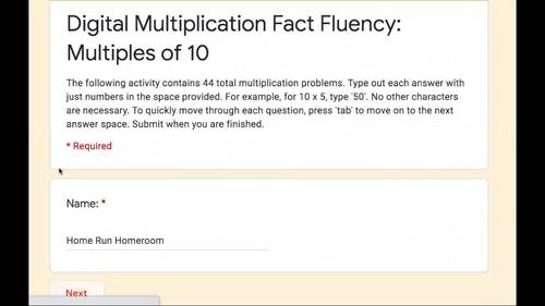 Digital Multiplication Fact Fluency: Multiples of 10 Google Classroom™