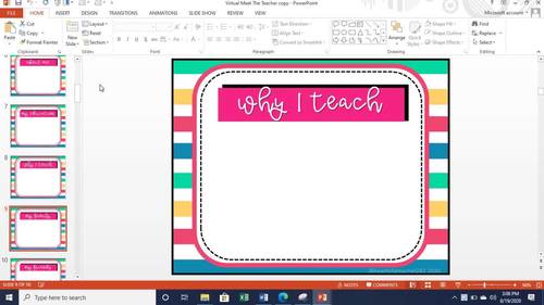 Virtual Meet The Teacher PowerPoint Slideshow for Back To School (Digital)