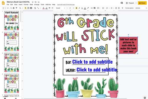 Digital Memory Book | Cactus Themed | Grade Level Covers for Grades 2-6