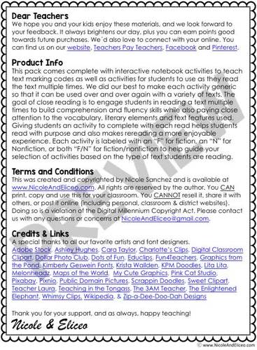 Close Reading Interactive Notebook Templates by Nicole and Eliceo