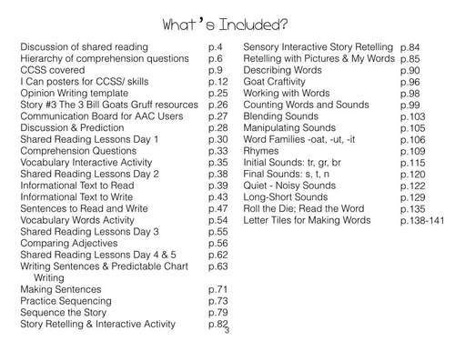 Three Billy Goats Gruff Shared Reading Literacy Language Activities Speech