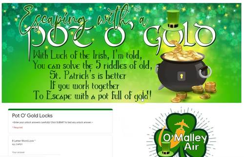 ST. PATRICK'S DAY ESCAPE ROOM ~ Pot O' Gold ~Breakout ~All Digital Locks