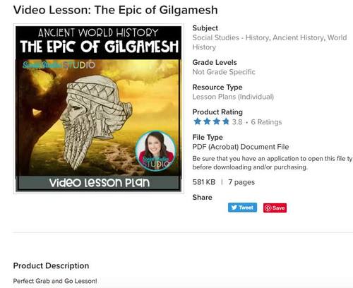 Video Lesson: The Epic of Gilgamesh by Social Studies Studio | TPT