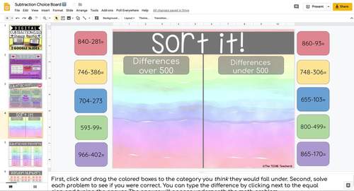 DIGITAL CHOICE BOARD FOR SUBTRACTION IN GOOGLE SLIDES™ by The Techie ...