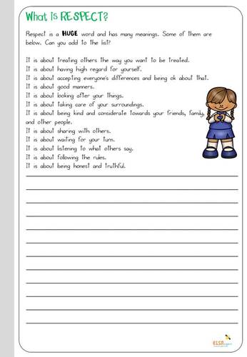 My Workbook on Respect by ELSA Support | TPT