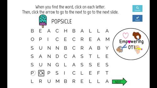 Occupational Therapy Teletherapy: Easy Summer Word Search BOOM CARDS SPED