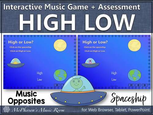 High and Low Music Opposite Interactive Music Game + Assessment {spaceship}