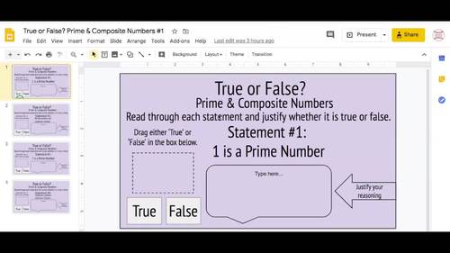 Prime & Composite Numbers: True or False? 5 Worksheets & Digital Google ...