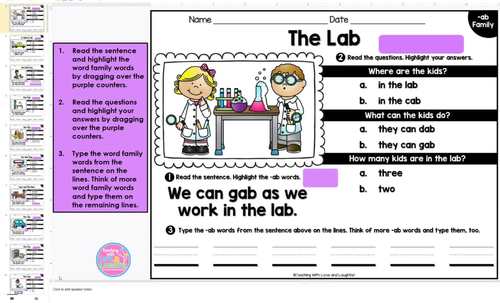 Word Family Reading Comprehension Sentences: Worksheets and Google ...