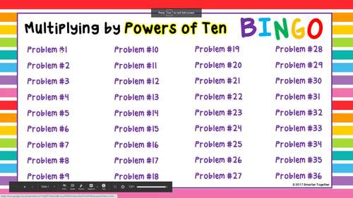 Multiplying Powers of Ten Digital Bingo Game by Smarter Together